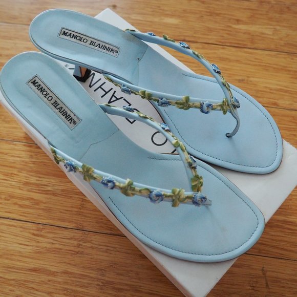 Manolo Blahnik | Shoes | Manolo Blahnik Light Baby Blue Leather Strappy ...